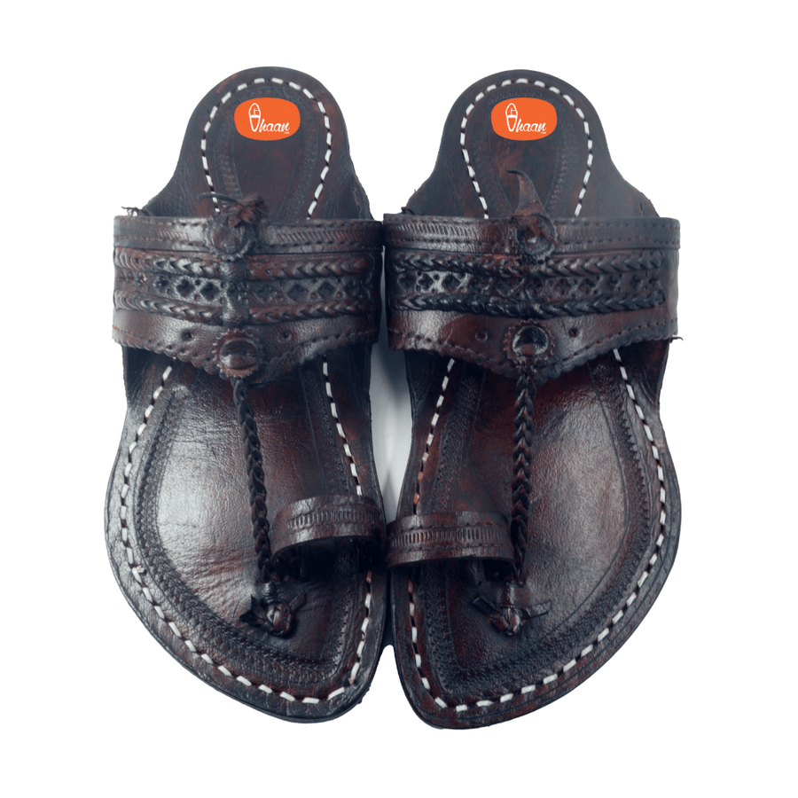 Shop Dark Brown Leather Single wadi Kapashi kolhapuri chappal for Men ...